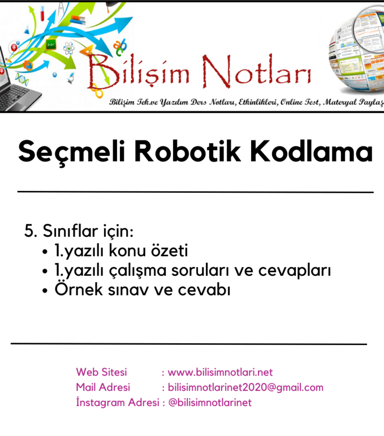 Robotik Kodlama 5. Sınıf ->1.Yazılıya Hazırlık – BİLİŞİM NOTLARI